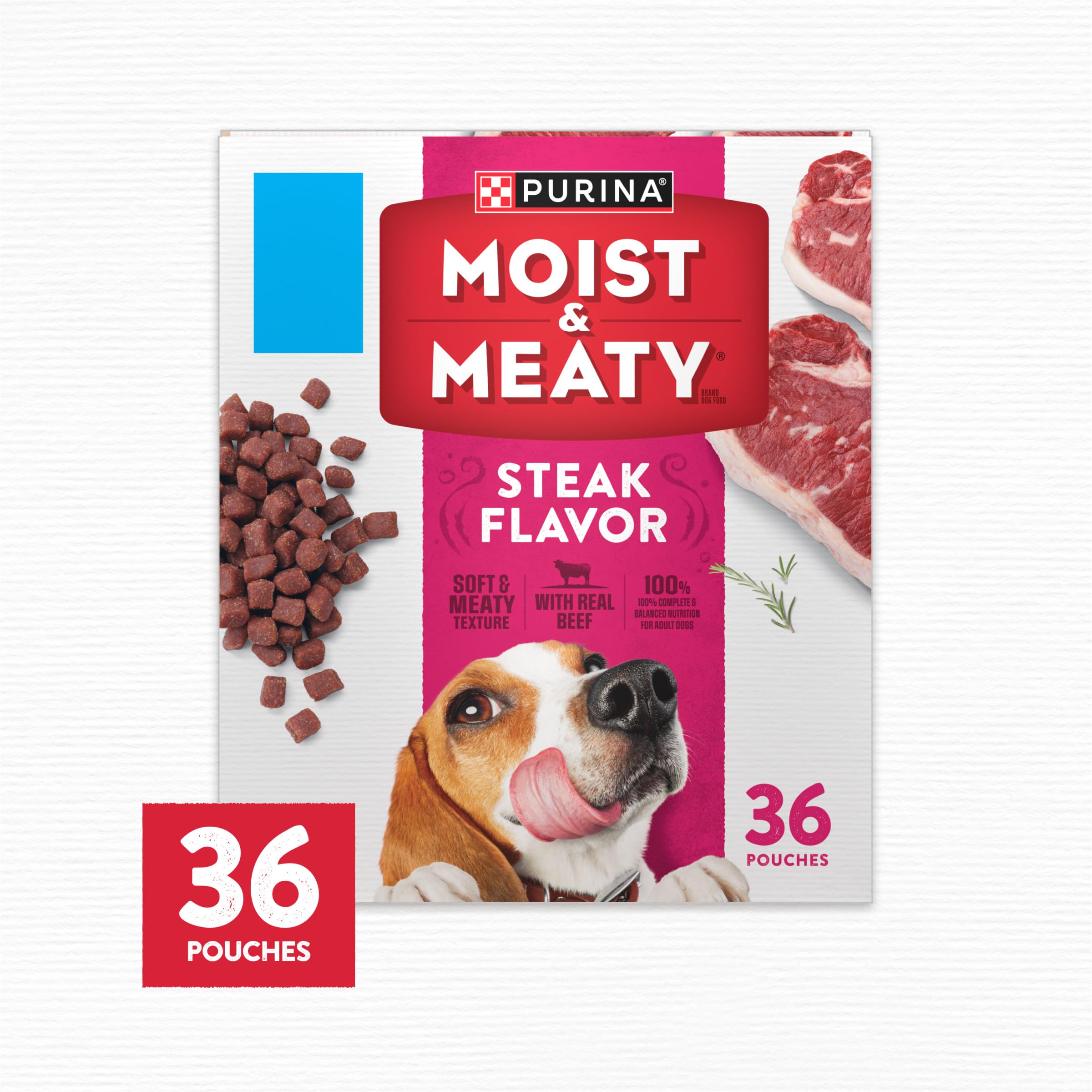 Purina Moist and Meaty Steak Flavor Dry Dog Food Pouches - 36 Pack - 2 ...