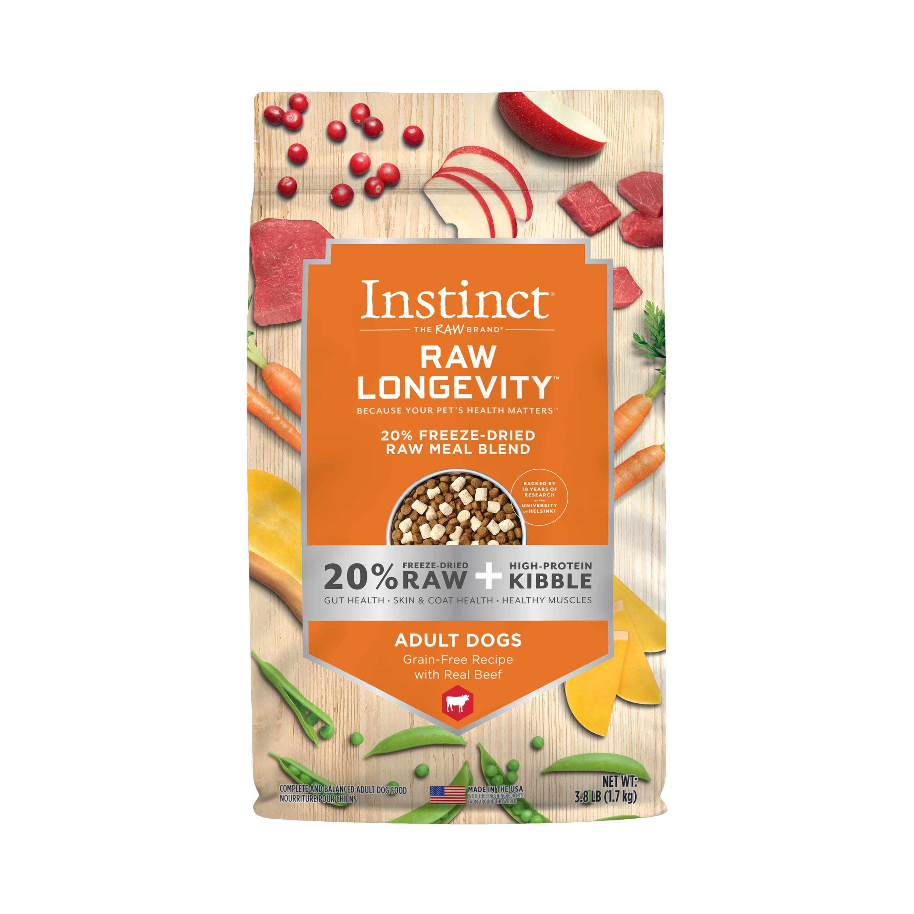 Instint Longevity 20% Freeze-Dried Raw and Kibble Blend Beef Dog Food ...