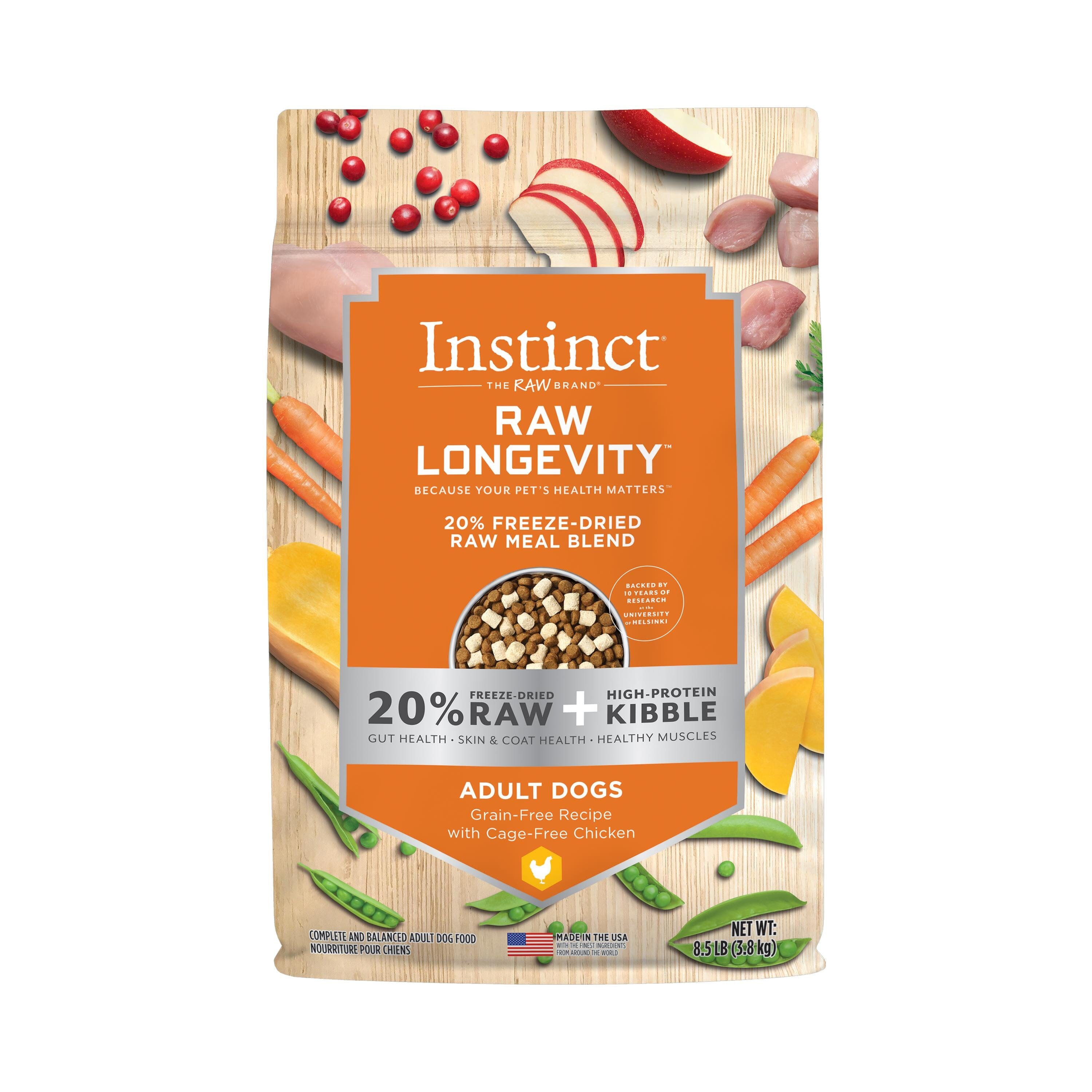 Instint Longevity 20% Freeze-Dried Raw and Kibble Blend Chicken Dog Fo ...