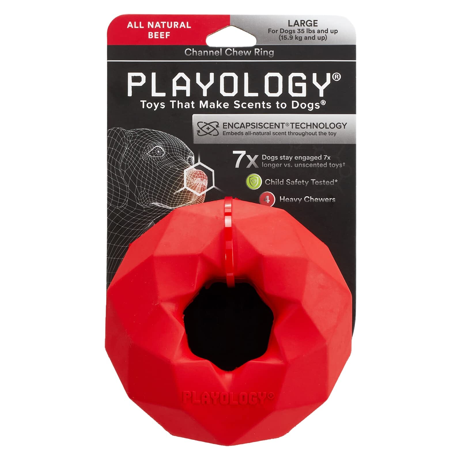 Playology Beef Scented Channel Chew Ring Rubber Dog Toy with Encapsisc ...