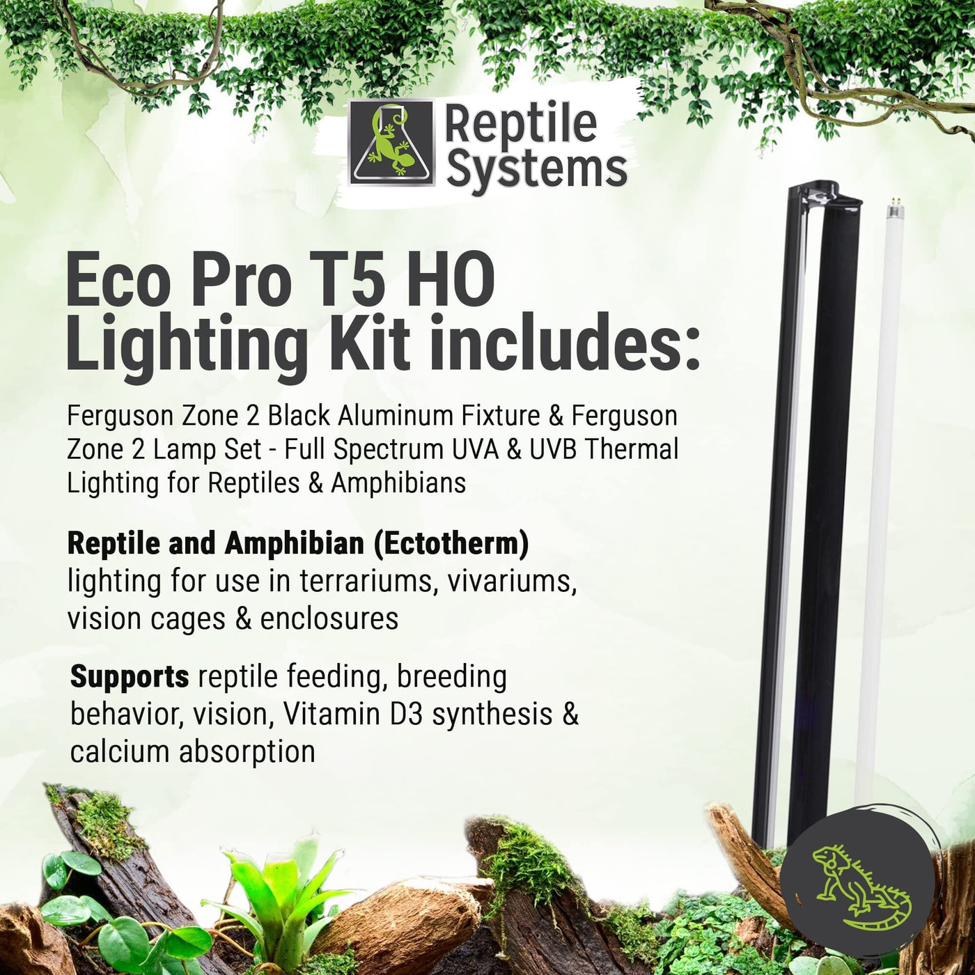 Reptile Systems PRO T5 GEN2 Zone 1 Reptile Lighting - Black - 24 Watt ...