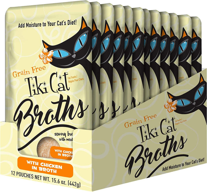 Tiki Cat Chicken Broth Cat Food Toppers - 1.3 Oz Pouch - Pack of 12 ...