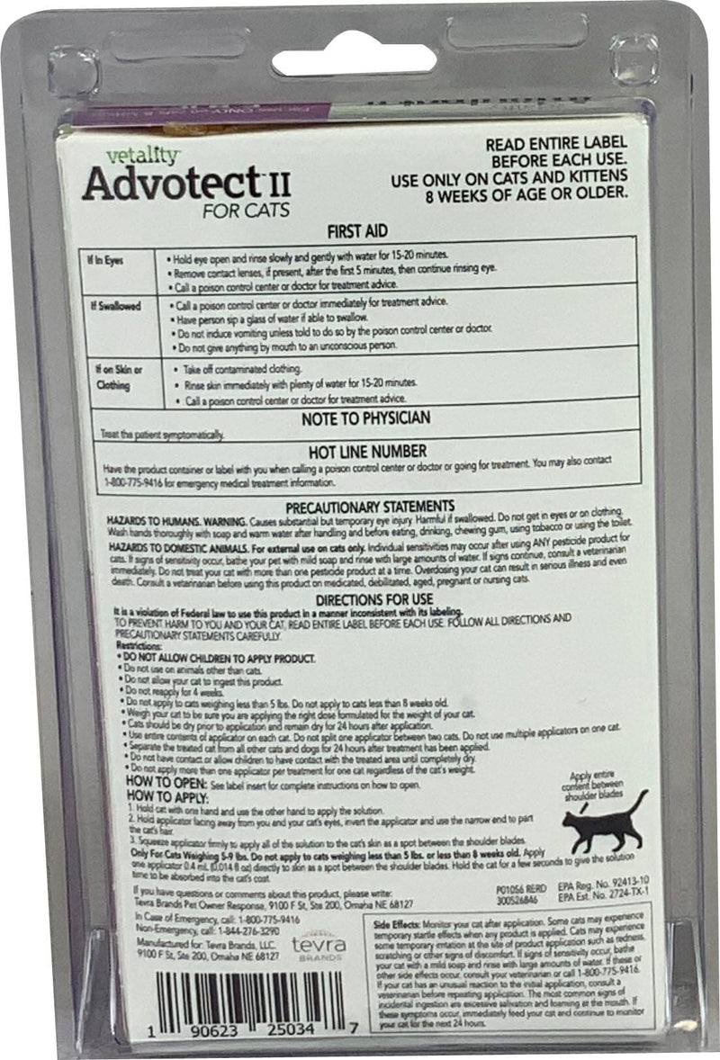 Vetality Advotect II Topical Flea and Tick for Cats - 5 - 9 Lbs - 6 ...